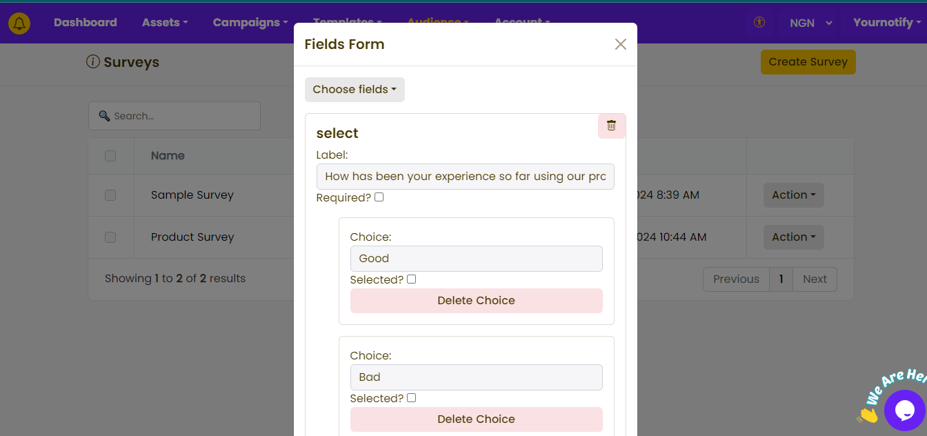 How can i create a survey on Yournotify? - Yournotify